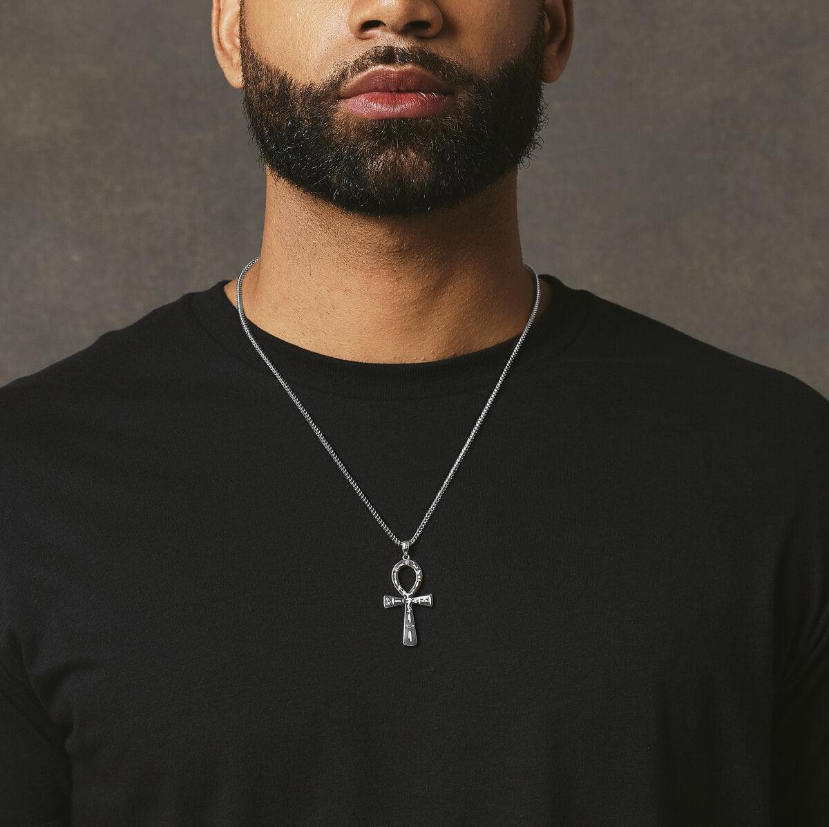Ankh Key Pendant | White Gold Plated Ankh Pendant Necklace | Marcozo