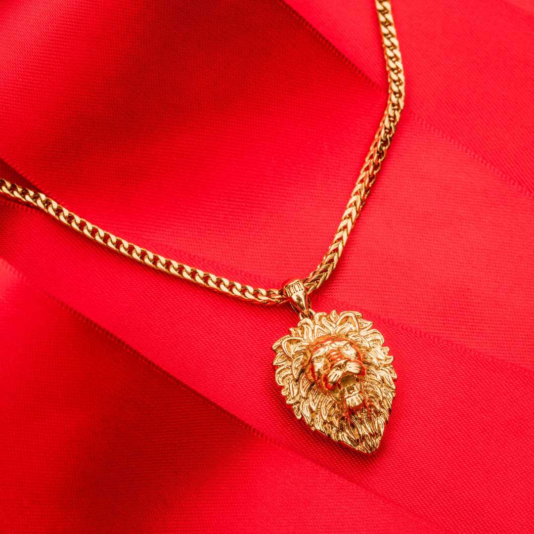 Mens Lion Pendant | Gold Plated Pendant Chain | Marcozo