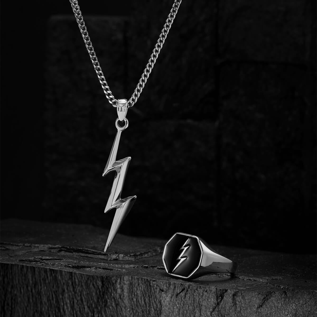 Zeus Thunderbolt Necklace | Silver Lightening Bolt Pendant | Marcozo